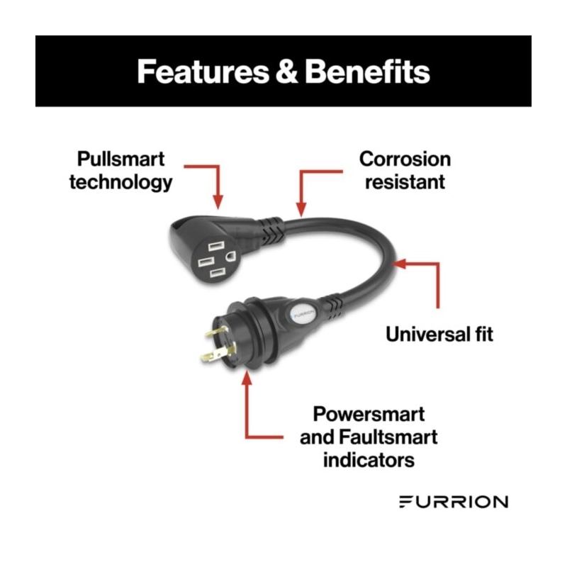 Furrion Pigtail Adapter - 50A Connector to 30A Plug, Black FP5230R-SB
