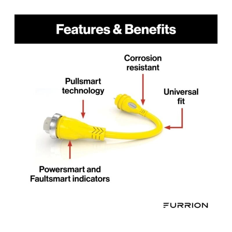 Furrion Pigtail Adapter - 50A 125V Connector to 30A Plug, Yellow FP5030-SY