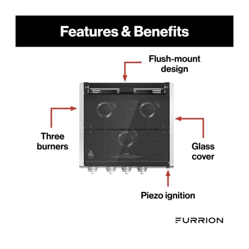 Furrion 3-Burner Gas Cooktop with Glass Cover - 20" Stainless Steel ...